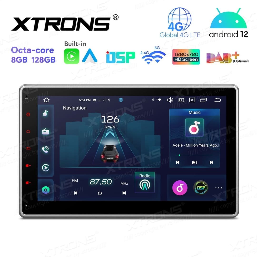 Rádio Xtrons Android 12 10.1" Octa-Core MTK 8GB 128GB Universal 2DIN Rotativo - Ignition Vortex